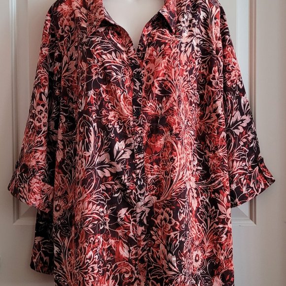 Catherines | Tops | Catherines Red Rust Brown Fall Button Down Shirt 3x ...